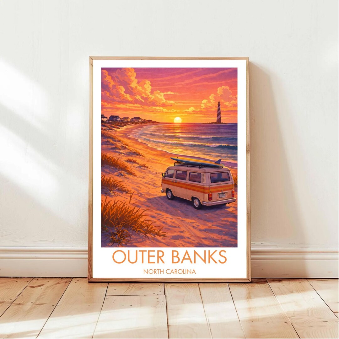 Outer Banks Print | North Carolina Sunset, Surf Van Art - Etsy