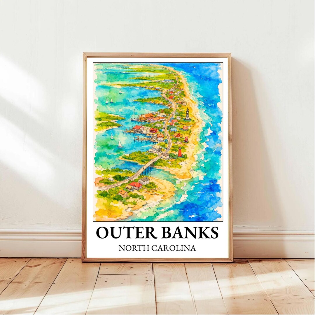 Outer Banks Watercolor Art Print | North Carolina Travel Poster - Etsy