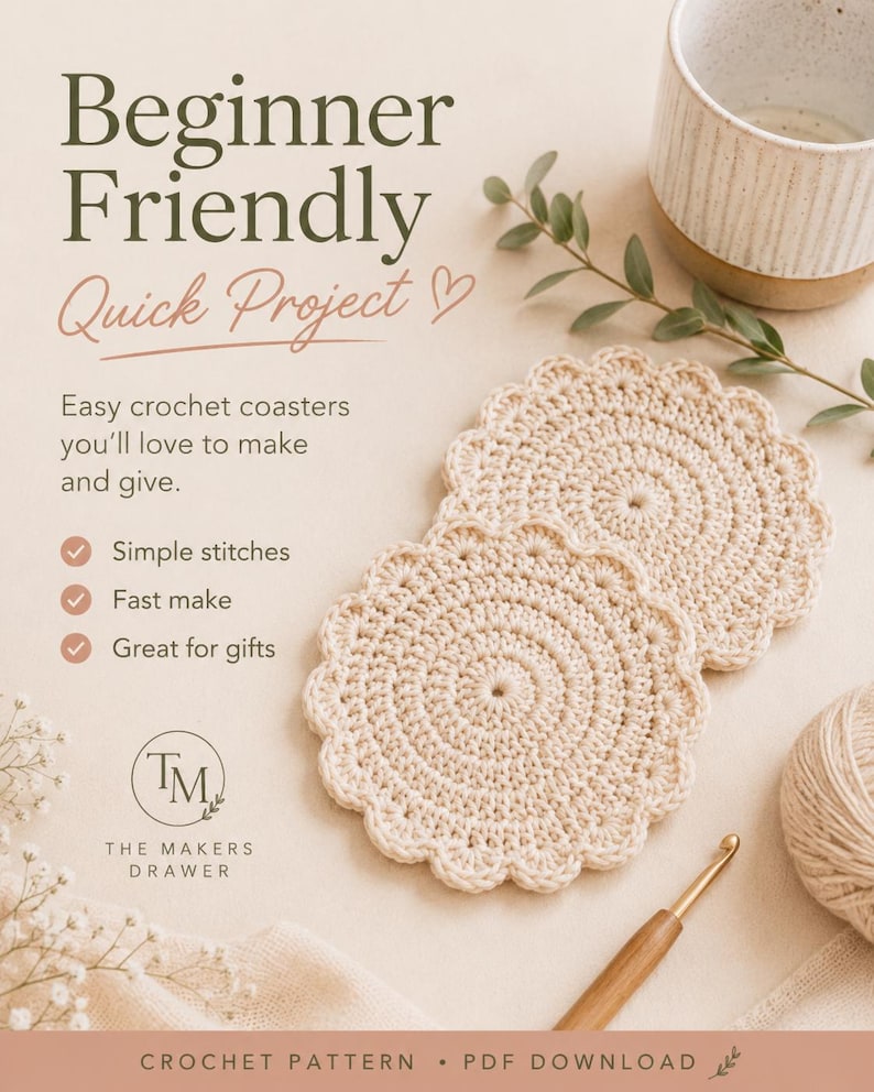 Flower Crochet Coaster Pattern | Beginner PDF Scalloped Mug Rug ...