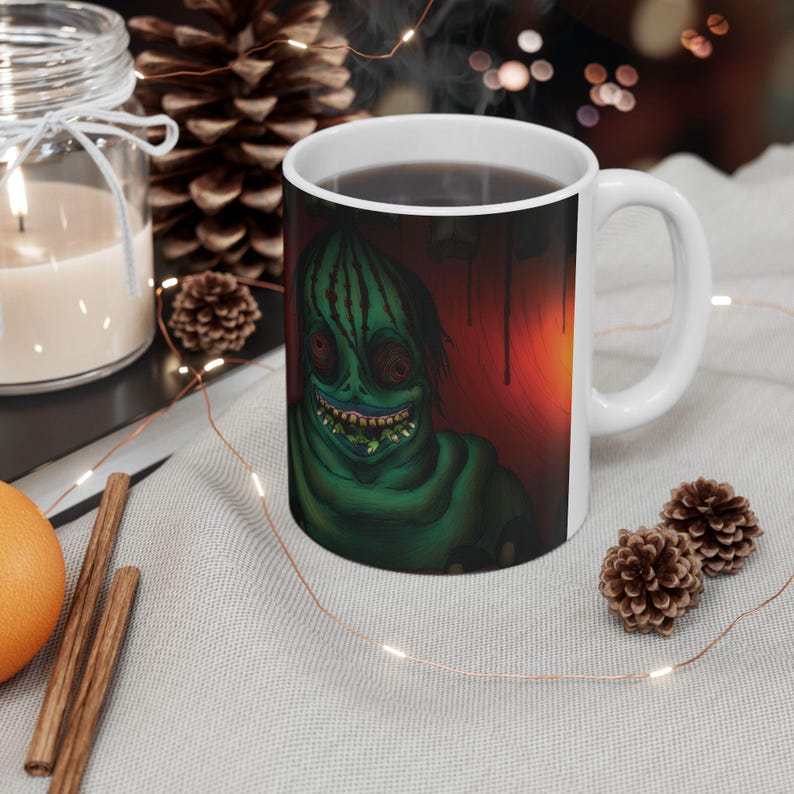 Horror Monster Ceramic Mug Creepy Green Creature Coffee Cup 11oz & 15oz ...