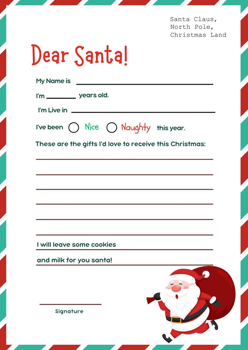 Kids Christmas Letter to Santa – Wish List Printable - Etsy