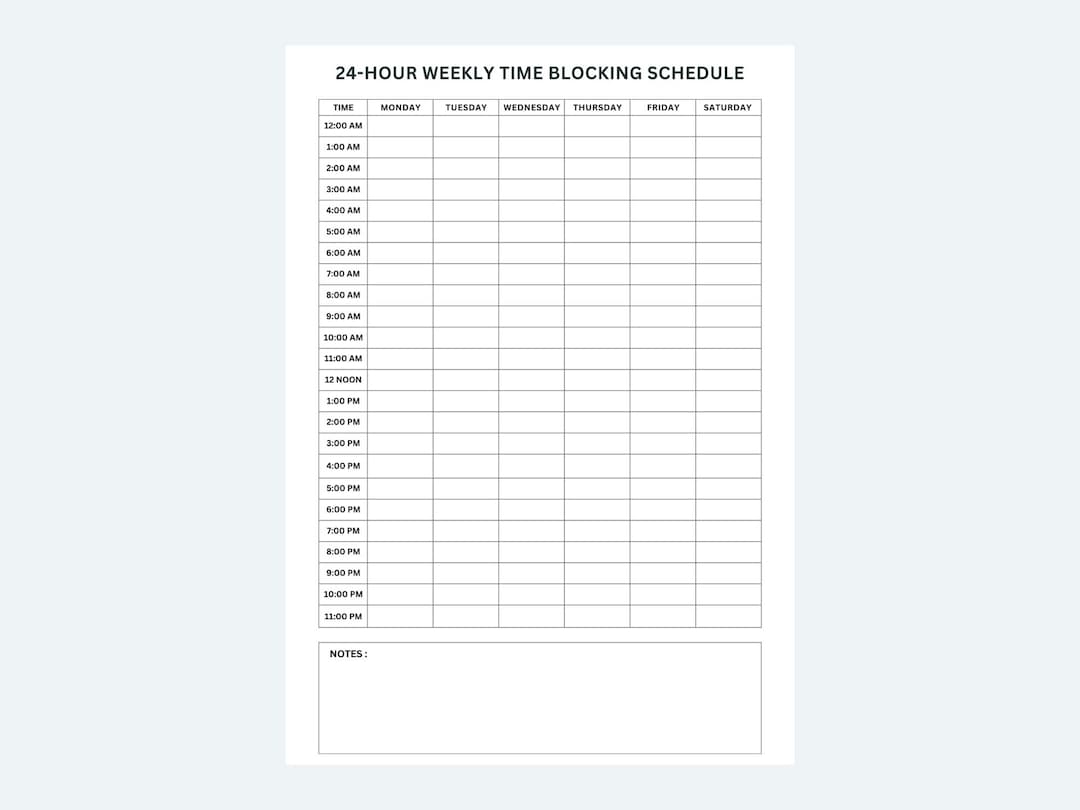 24-hour Weekly Time Blocking Schedule | Minimal Planner - Etsy