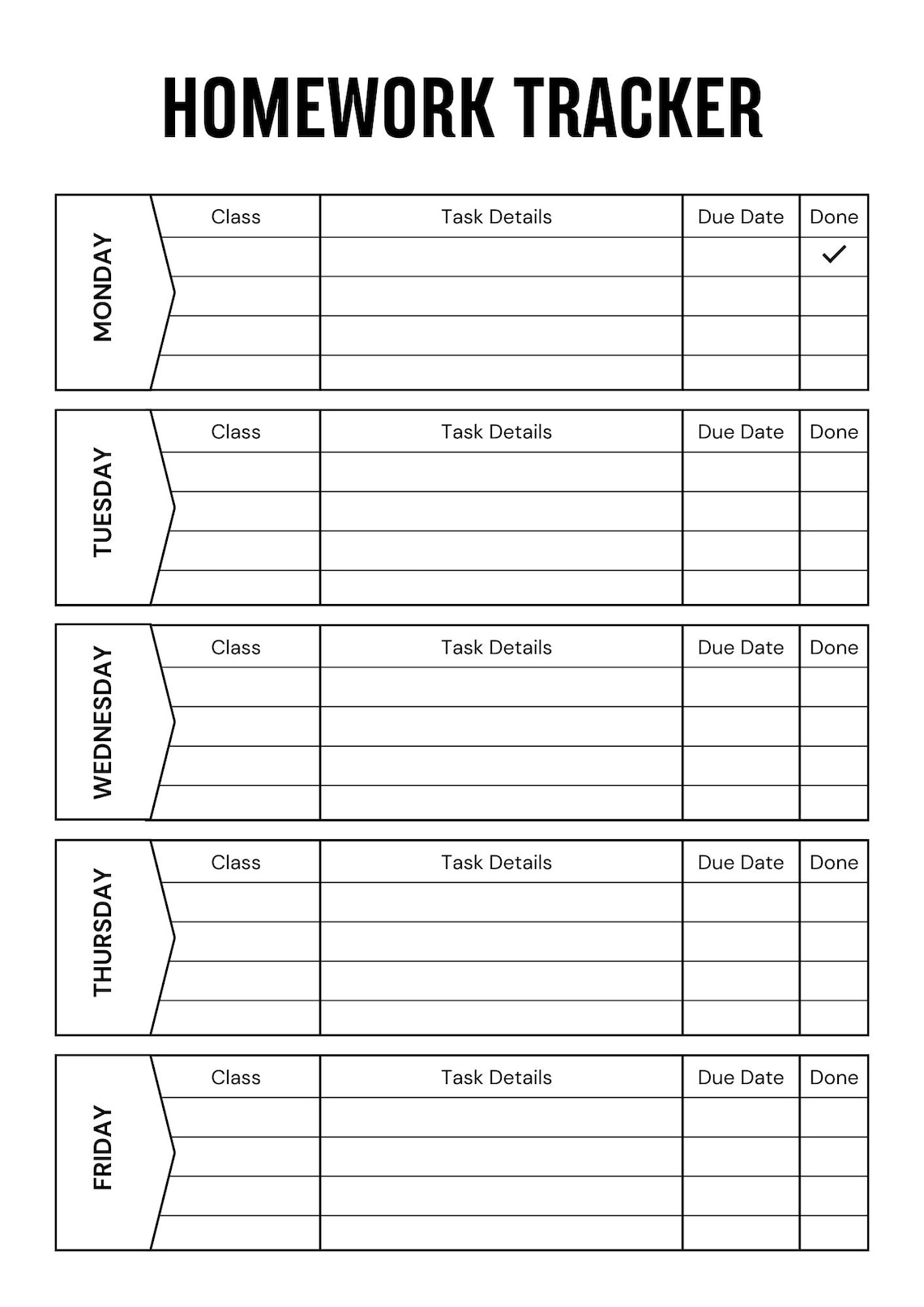 Kids Homework Tracker – Printable Student Planner (daily Task) - Etsy