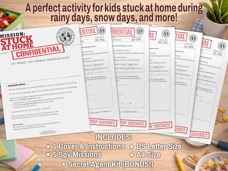 Indoor Scavenger Hunt for Kids: Printable Spy Mission & Detective ...