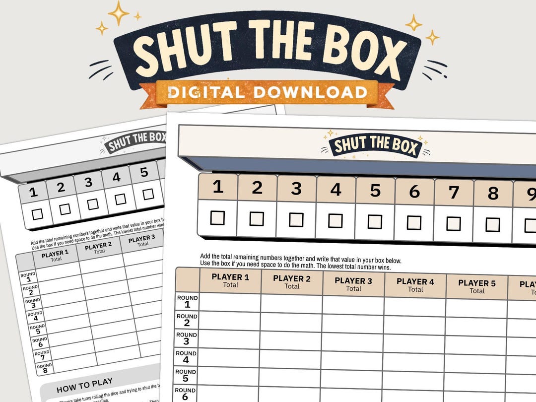 Shut the Box – Printable Dice Game Play Sheet (classic 9-number Version ...