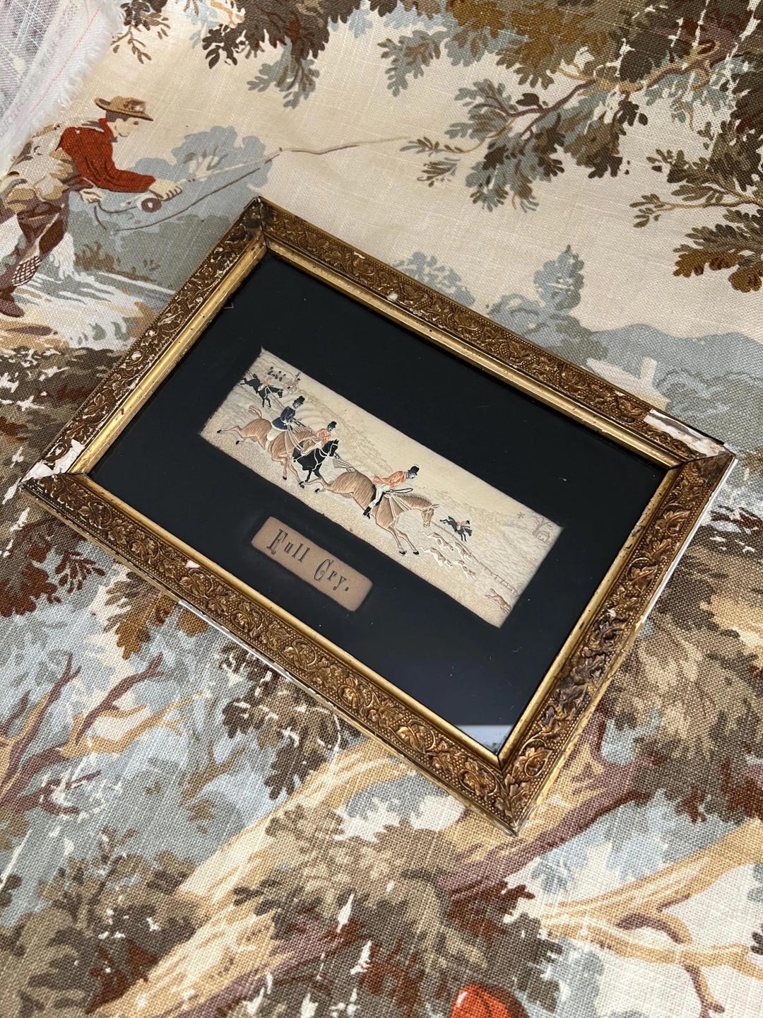 Antique Stevengraph Silk Ribbon Art: "full Cry" Horse Tapestry in ...