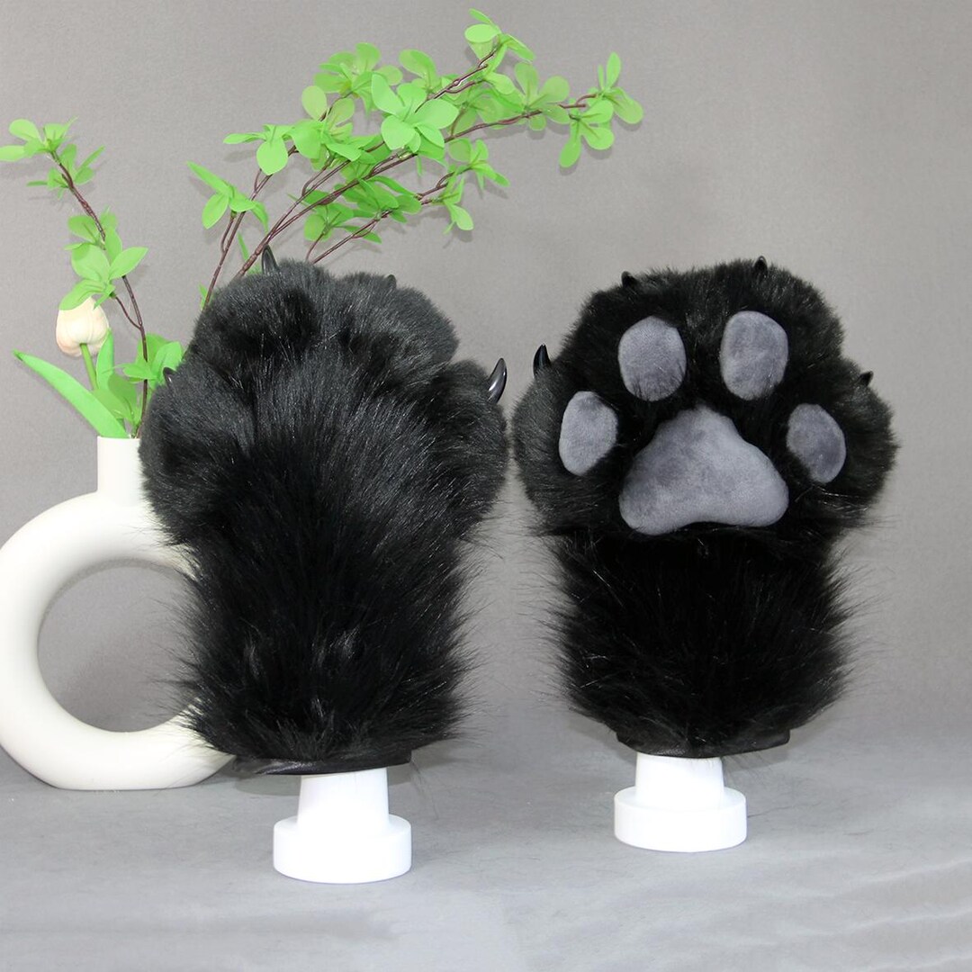 Black Fursuit Paws: Custom Furry Cat Paws Gloves, Fluffy Faux Fur Paws ...