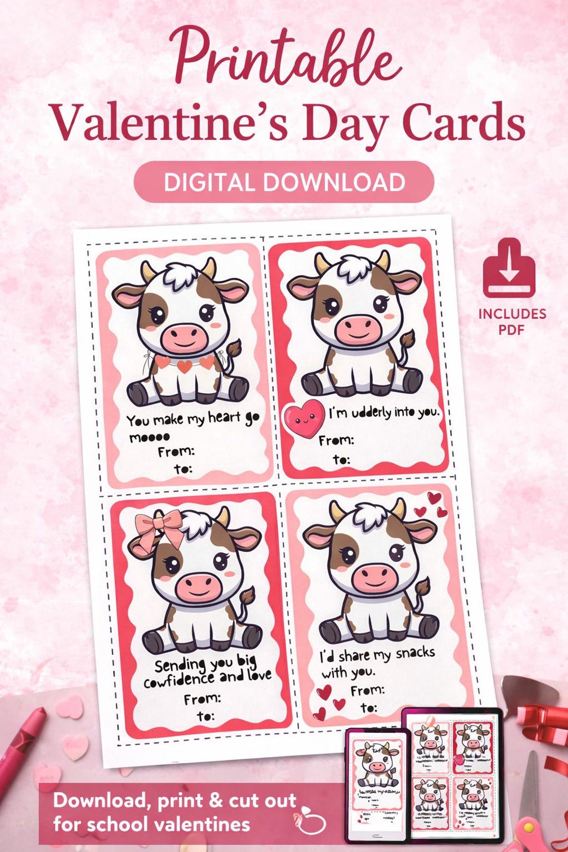 Highland Cow Valentine’s Day Cards – Printable Digital Download ...