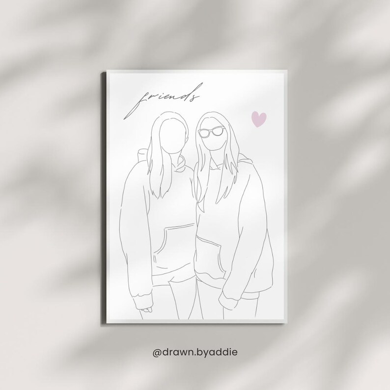 Bestie Line Art Print – Minimal Hand Drawn Illustration, Friendship ...