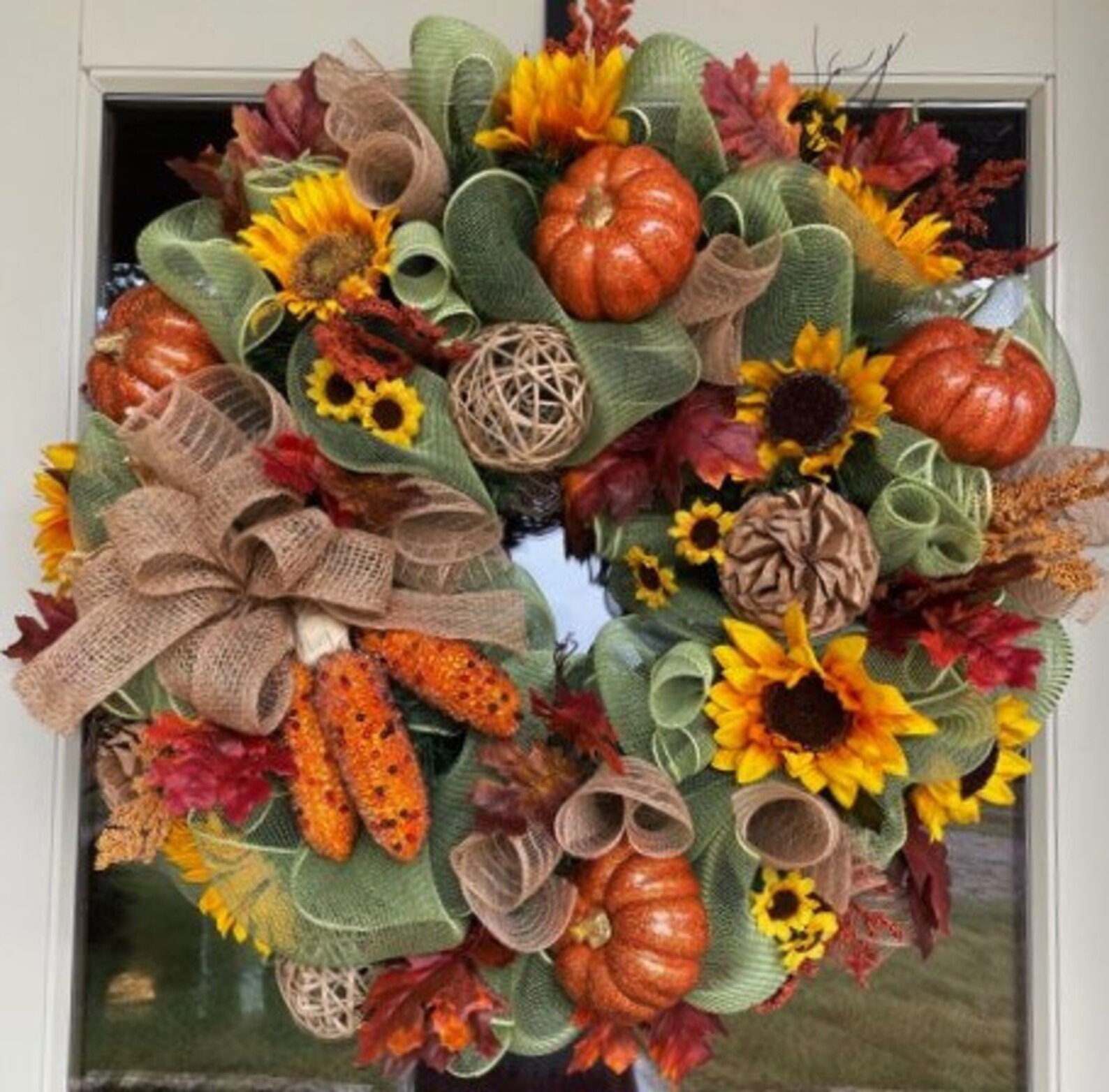 FALL HARVEST WREATH Autumn Wreath Pumpkins and Sunflowers | Etsy