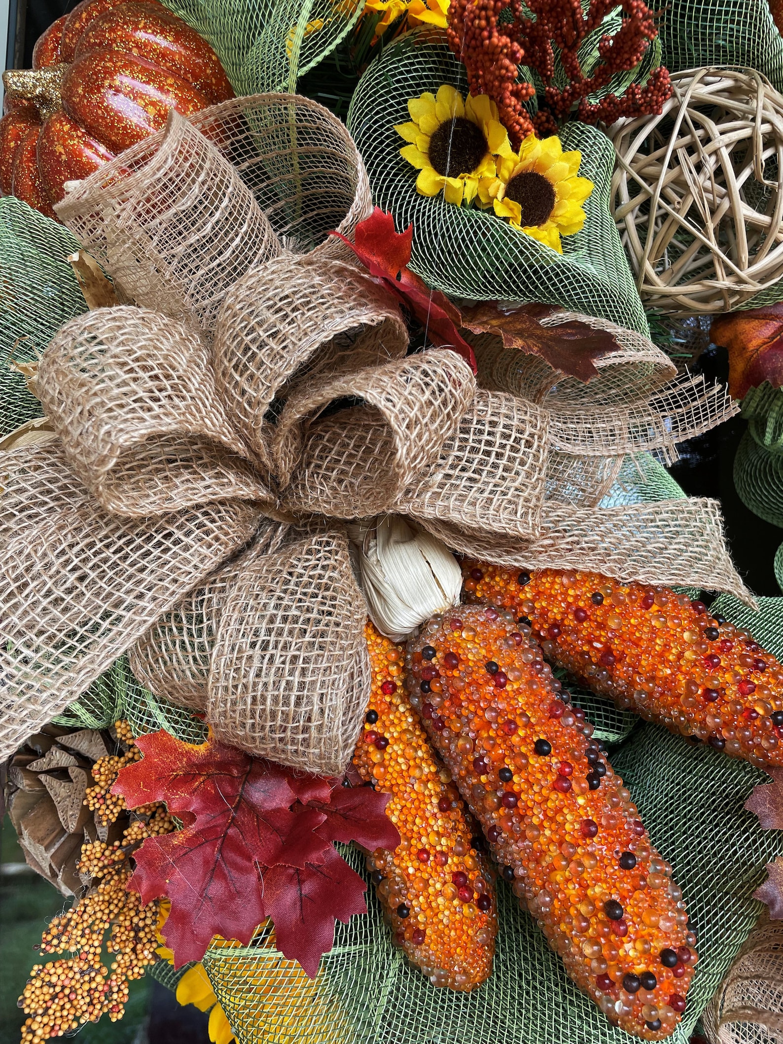 FALL HARVEST WREATH, Autumn Wreath, Pumpkins and Sunflowers Fall Wreath ...