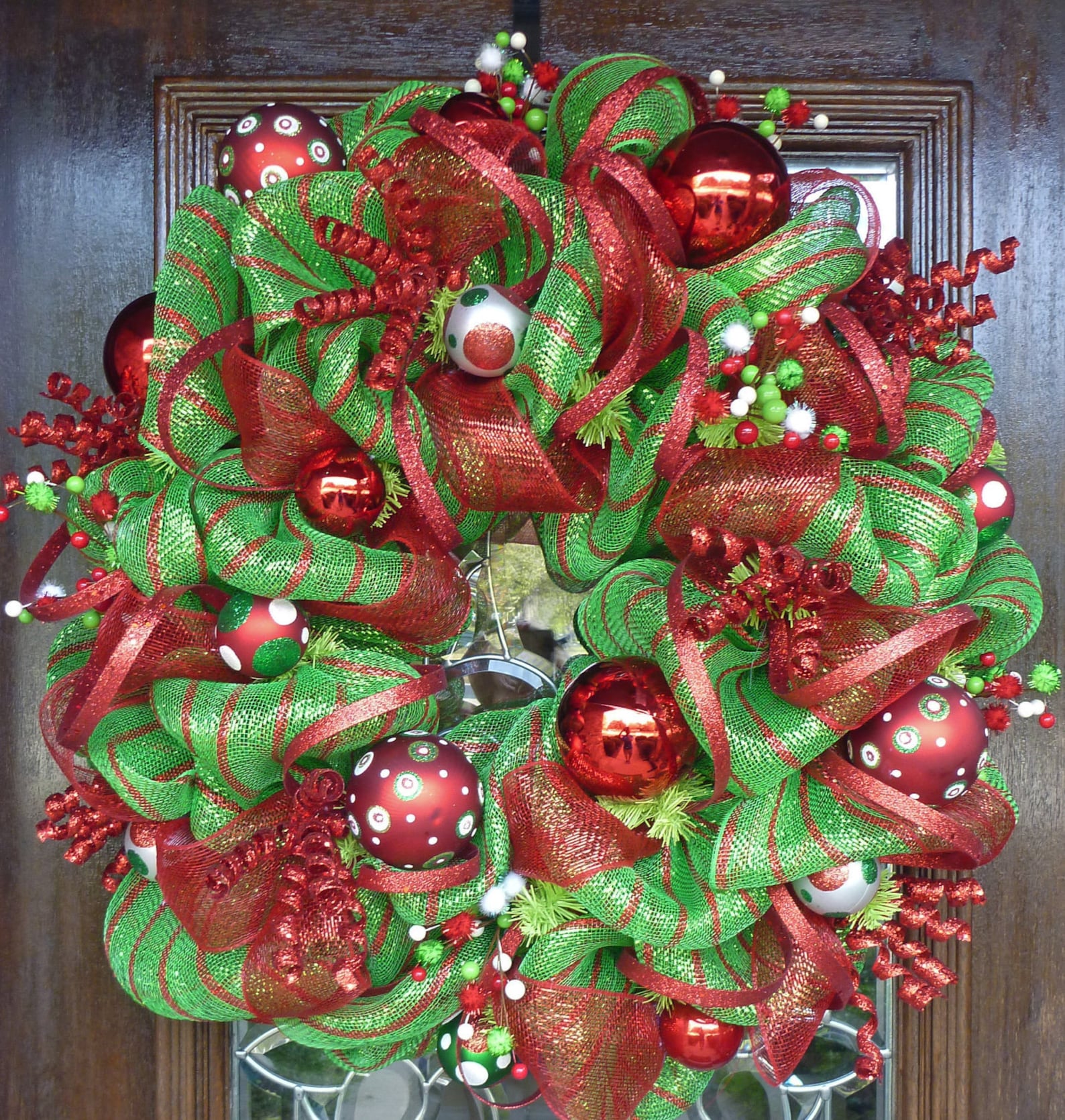 Lime Green And Red Deco Mesh Christmas Wreath Etsy