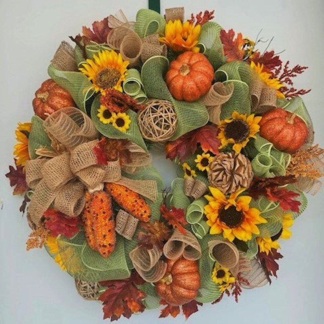 FALL HARVEST WREATH Autumn Wreath Pumpkins and Sunflowers - Etsy