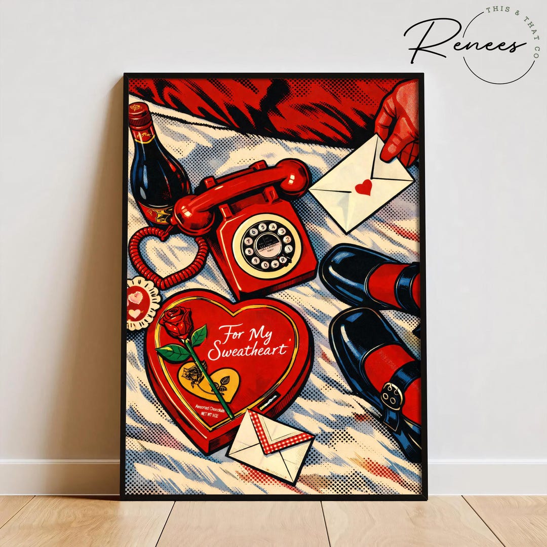 Retro Valentine Pop Art Print, Vintage Love Letter & Telephone Poster ...