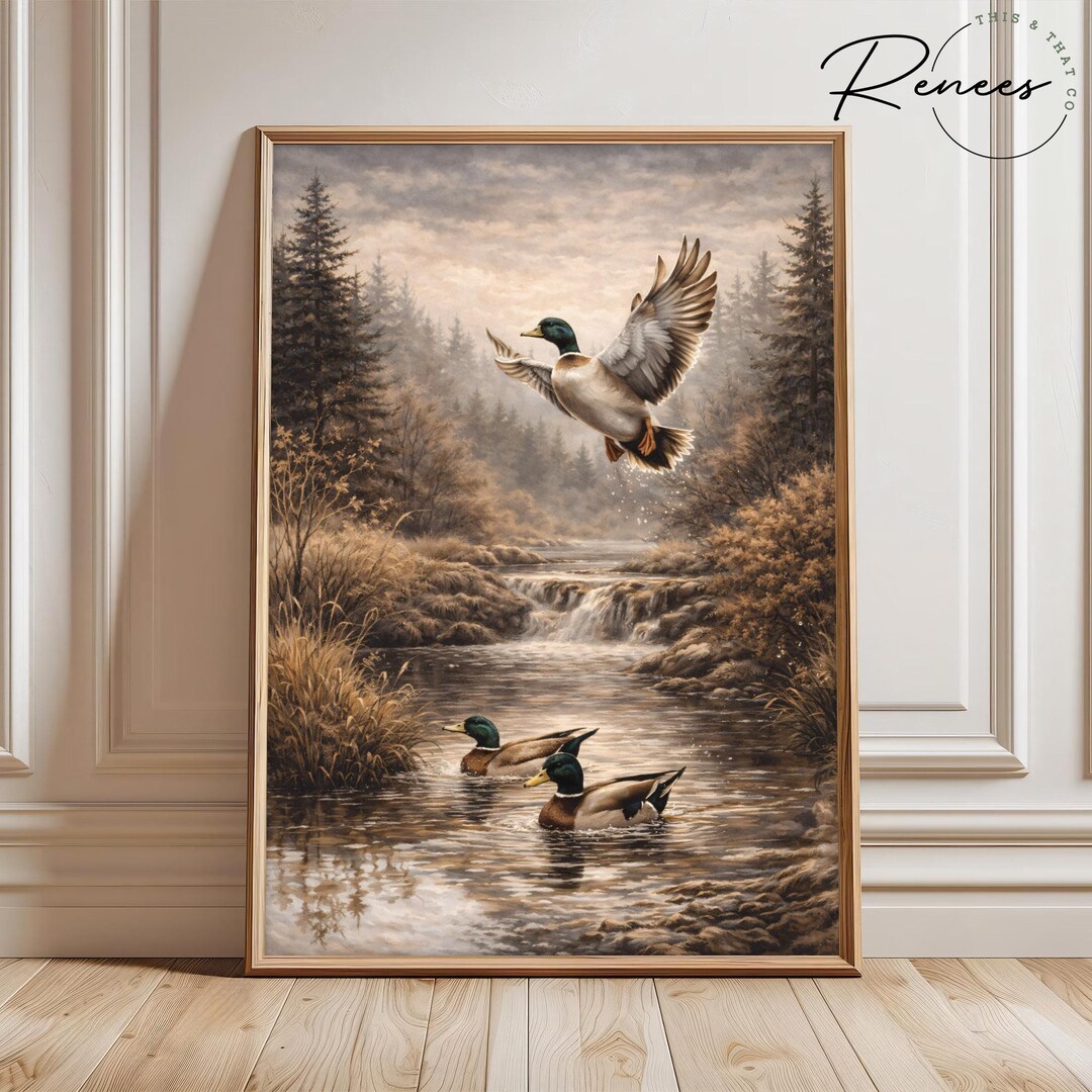 Mallard Duck Wall Art, Rustic Wildlife Print, Cabin Decor Nature ...