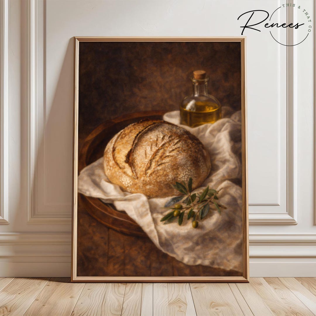Rustic Sourdough Bread Art Print, Farmhouse Kitchen Wall Decor, Olive ...