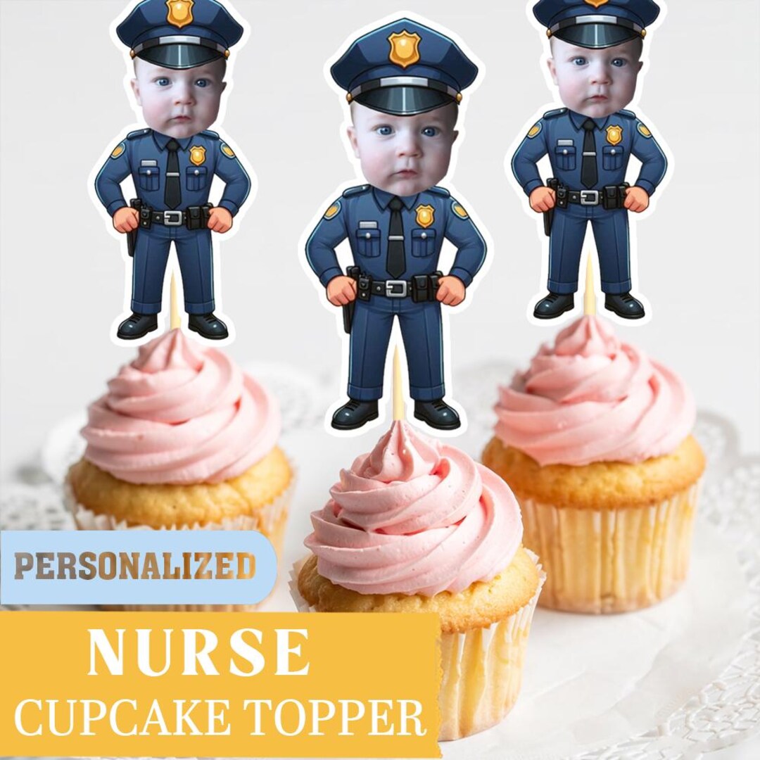 Police Officer Personalized Face Cupcake Toppers, Police Birthday Decor ...
