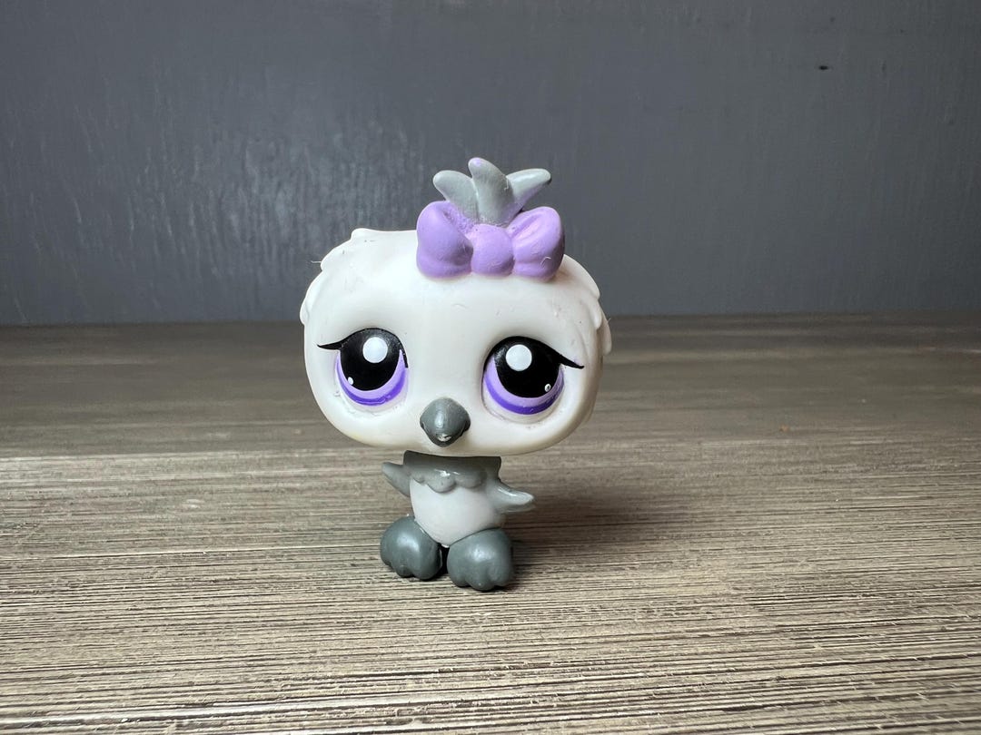 Littlest Pet Shop Bird Figure White Owl Style Purple Eyes 2007 Hasbro ...