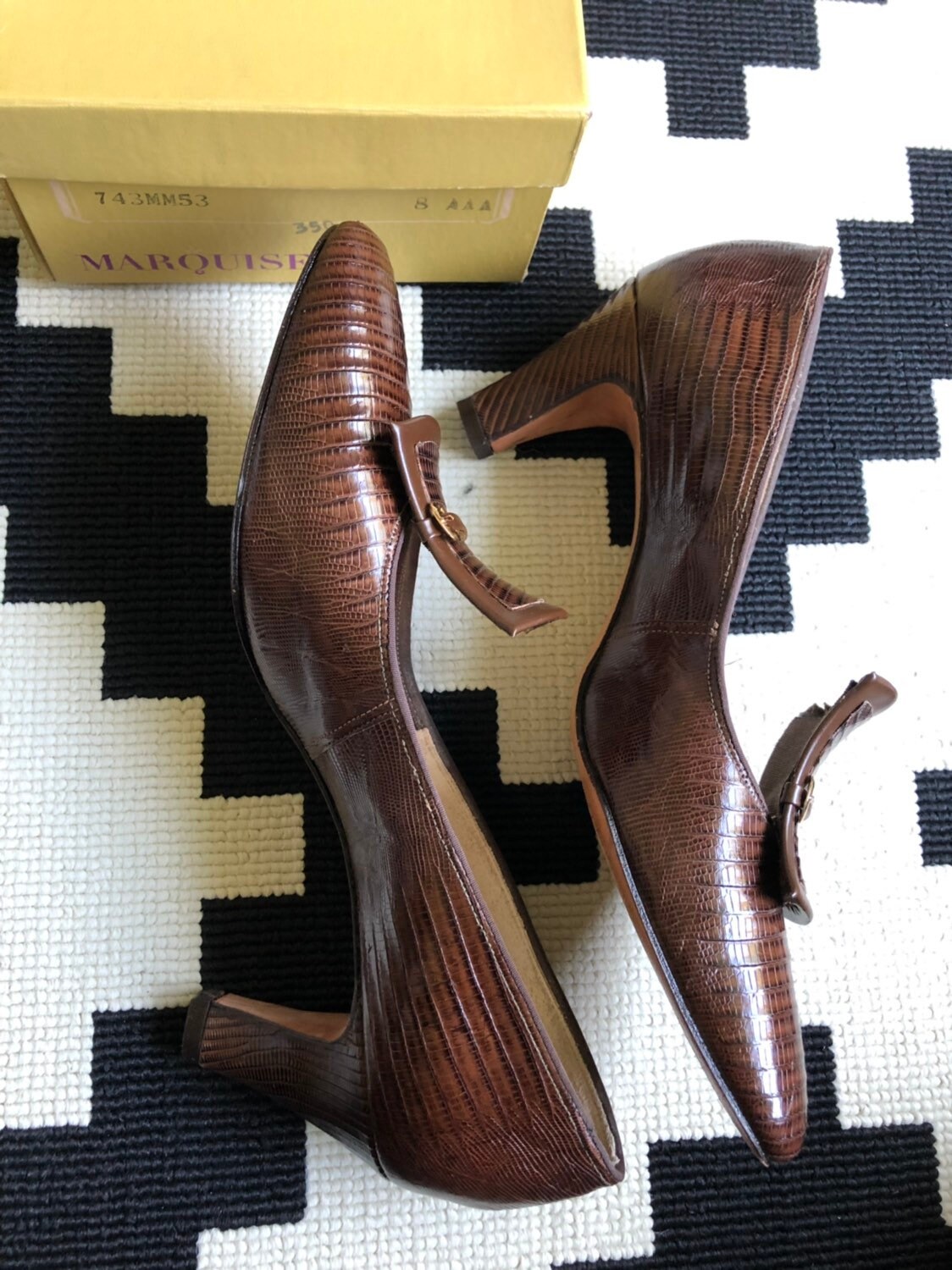 70s Alligator Pilgrim Pumps Heels Shoe Clips Brown 8 AAA Marquis ...