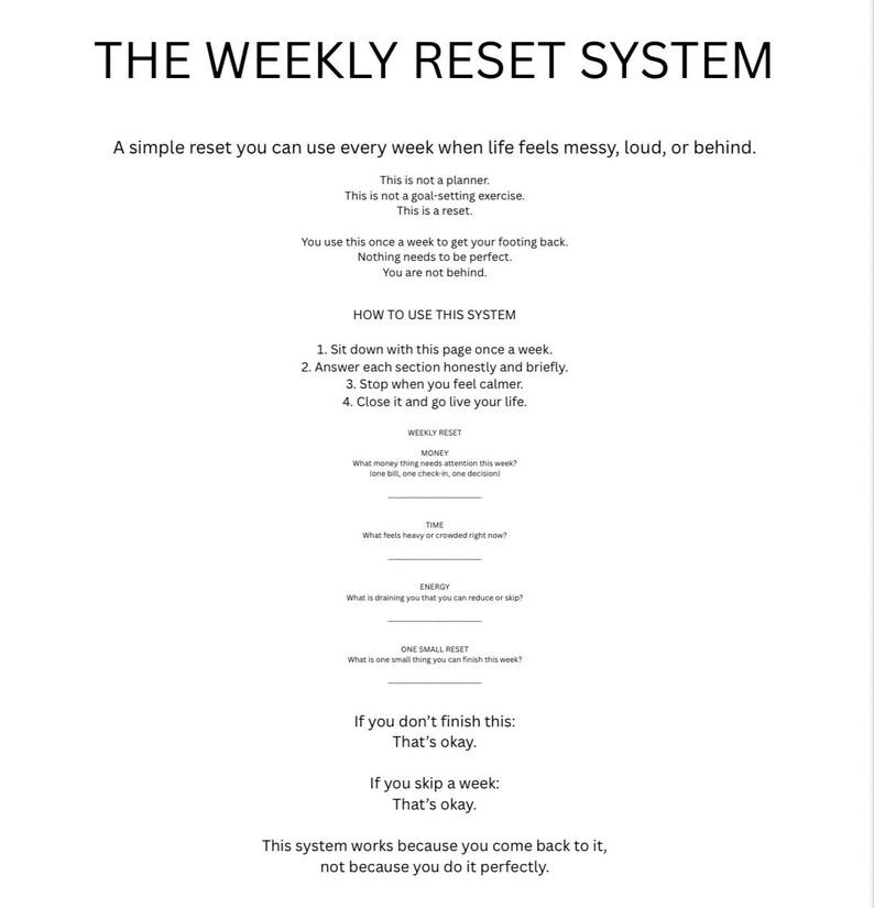 Weekly Reset System Printable – Simple Life Reset Worksheet for ...