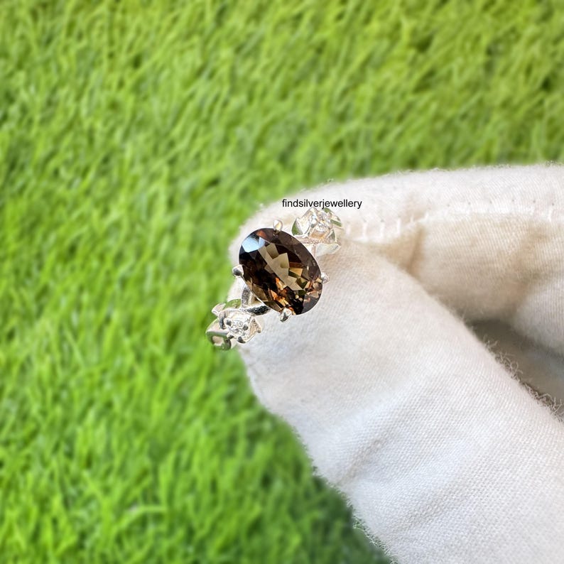 Handmade Smoky Quartz Sterling Silver Ring, Cubic Zirconia Cluster - Etsy