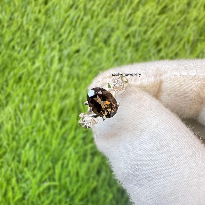 Handmade Smoky Quartz Sterling Silver Ring, Cubic Zirconia Cluster - Etsy