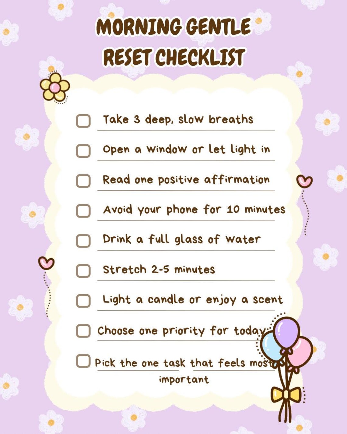 Morning Gentle Reset Checklist | Soft Morning Routine Printable | Calm ...