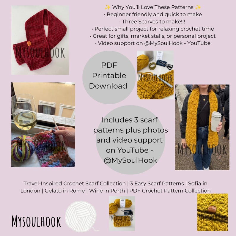 3 Travel-inspired Crochet Scarf Patterns | Beginner Friendly PDF Bundle ...