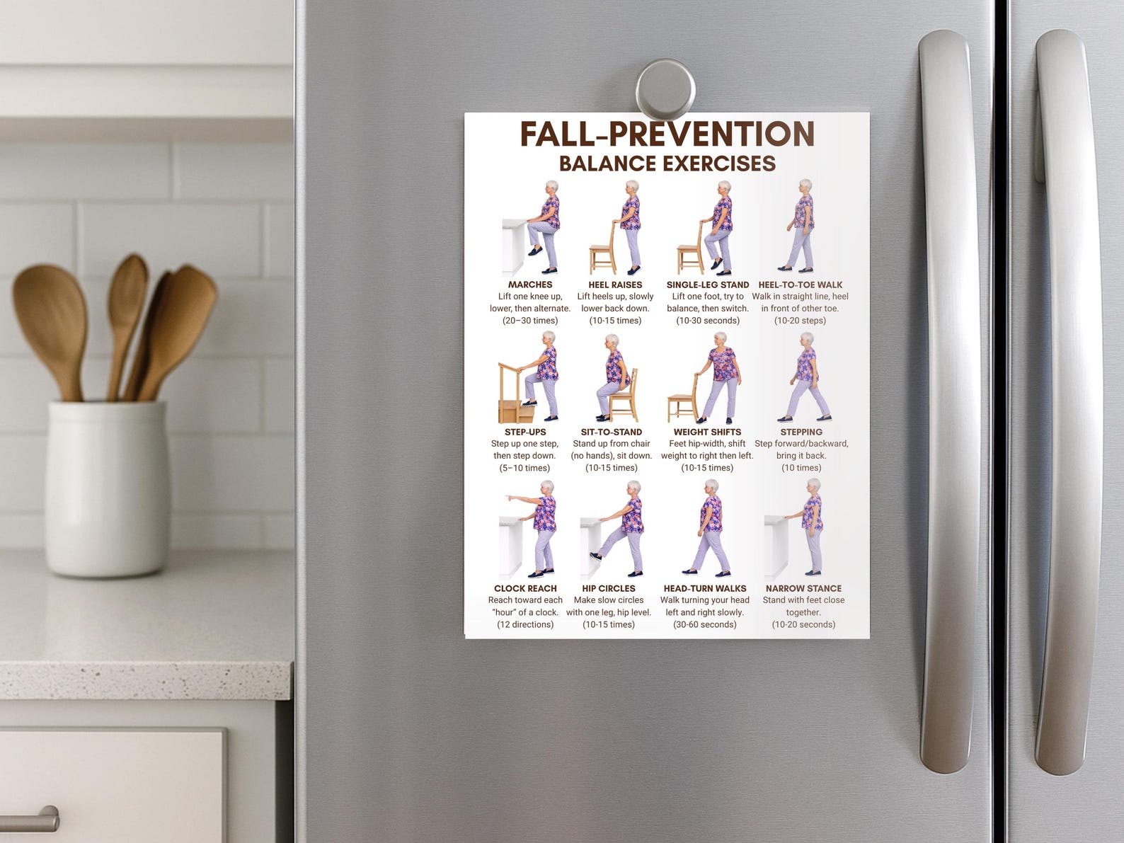 Fall Prevention Balance Exercises for Seniors Printable PDF | Chair ...