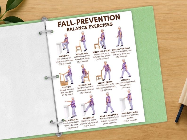 Fall Prevention Balance Exercises for Seniors Printable PDF | Chair ...