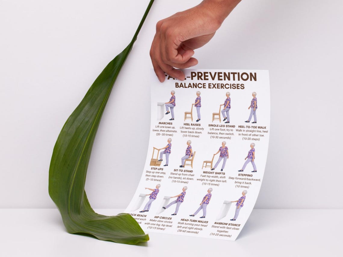 Fall Prevention Balance Exercises for Seniors Printable PDF | Chair ...