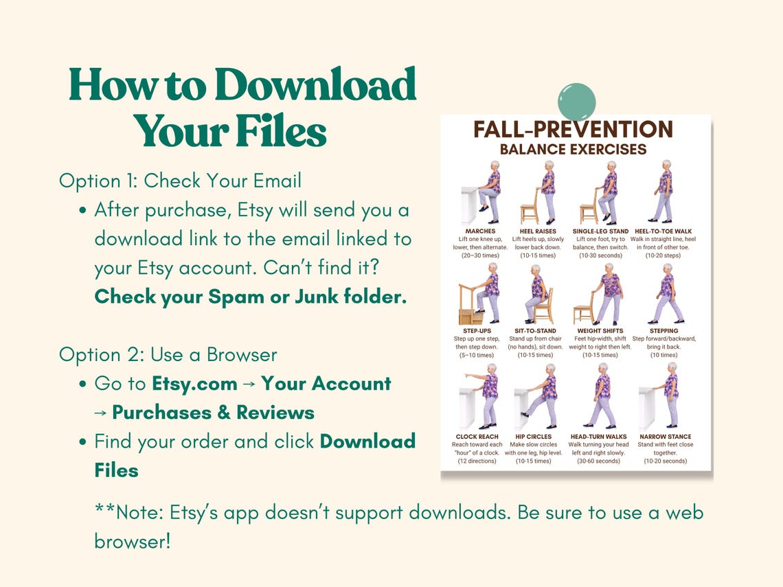 Fall Prevention Balance Exercises for Seniors Printable PDF | Chair ...