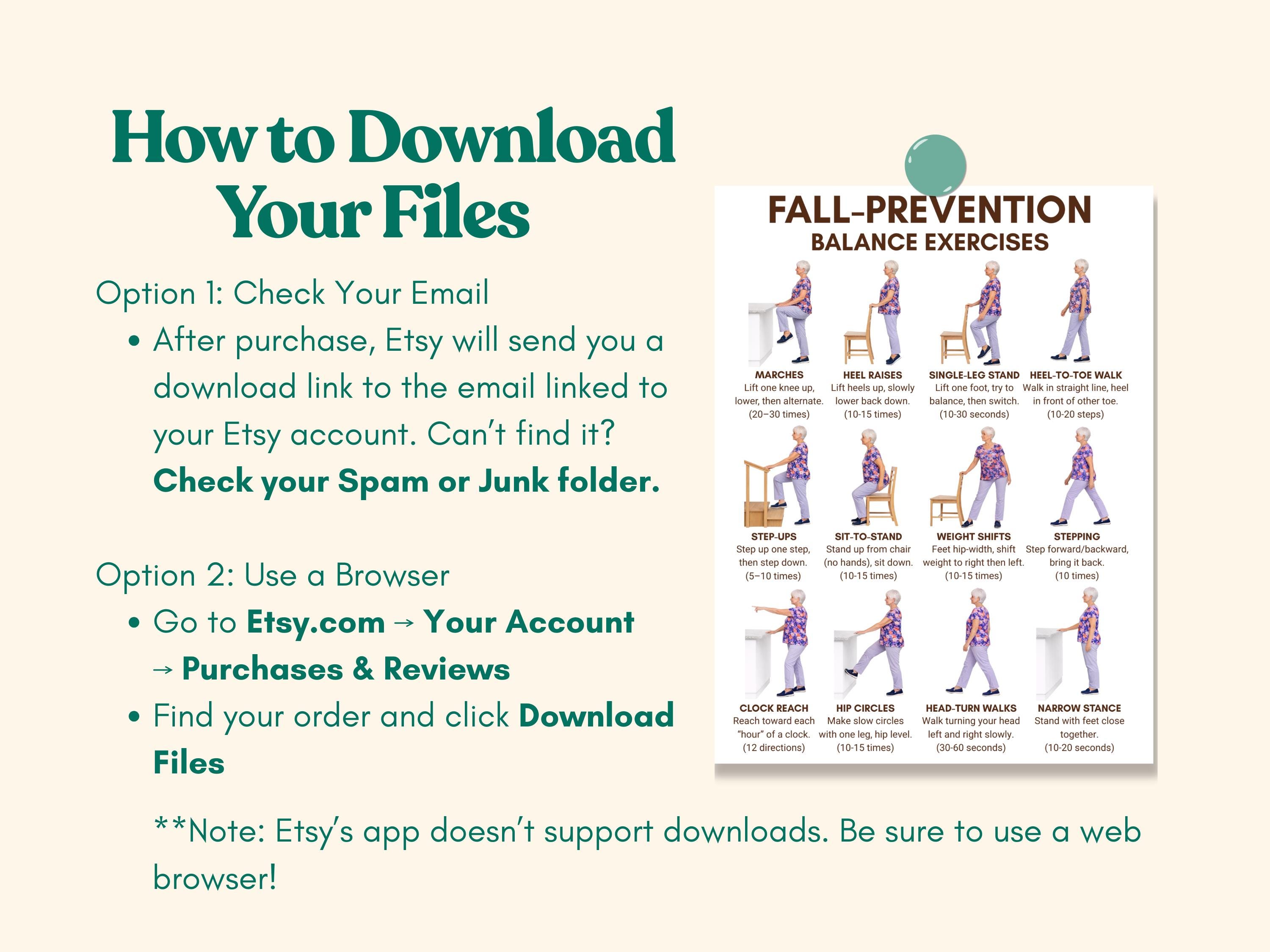Fall Prevention Balance Exercises for Seniors Printable PDF | Chair ...