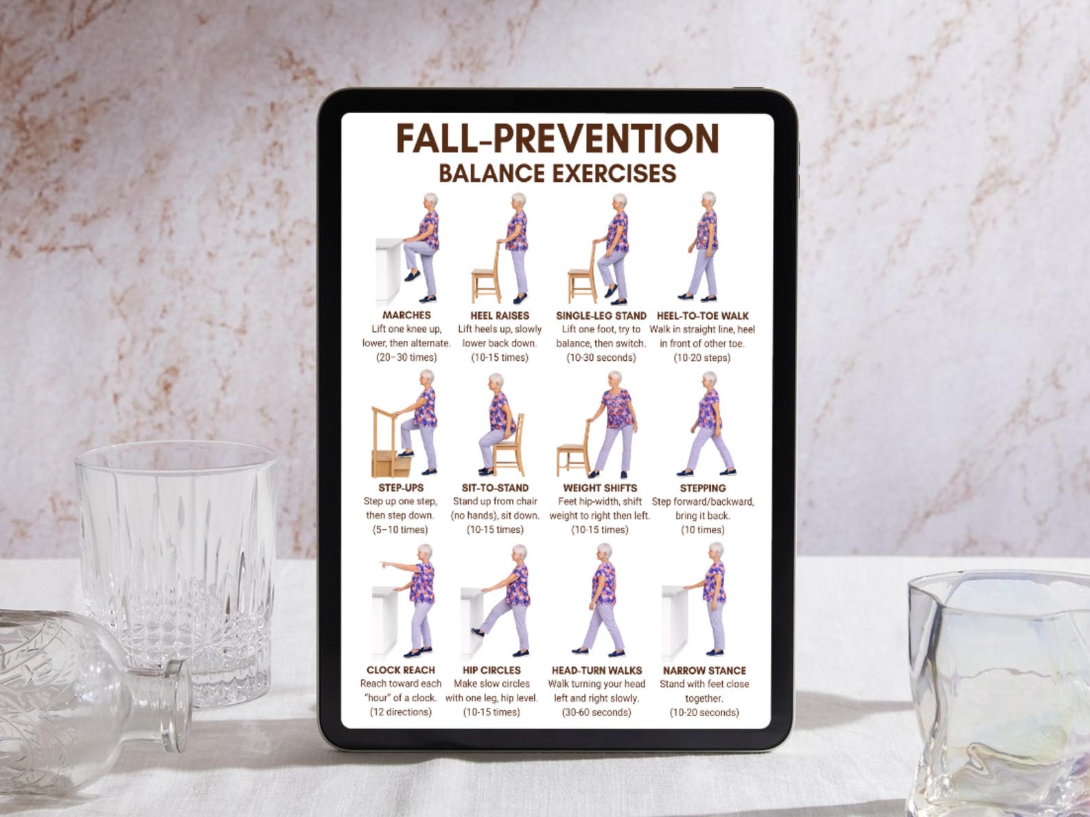 Fall Prevention Balance Exercises for Seniors Printable PDF | Chair ...