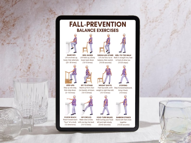 Fall Prevention Balance Exercises for Seniors Printable PDF | Chair ...