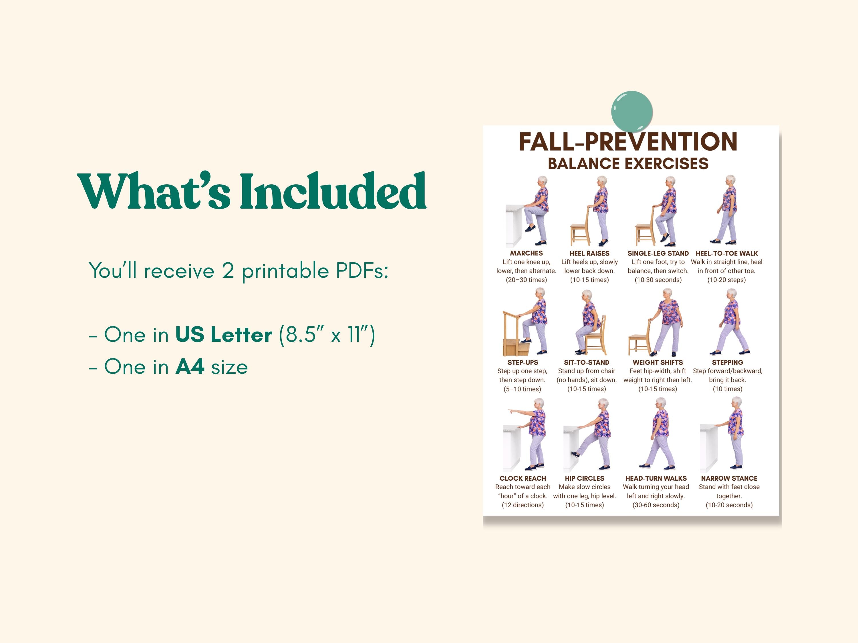 Fall Prevention Balance Exercises for Seniors Printable PDF | Chair ...