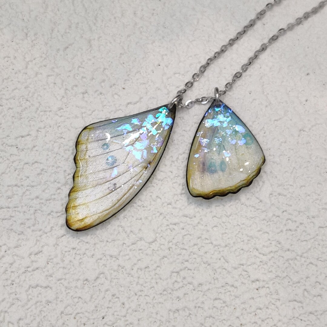 Resin Butterfly Wing Pendant Necklace, Pearlescent Gradient Jewelry - Etsy