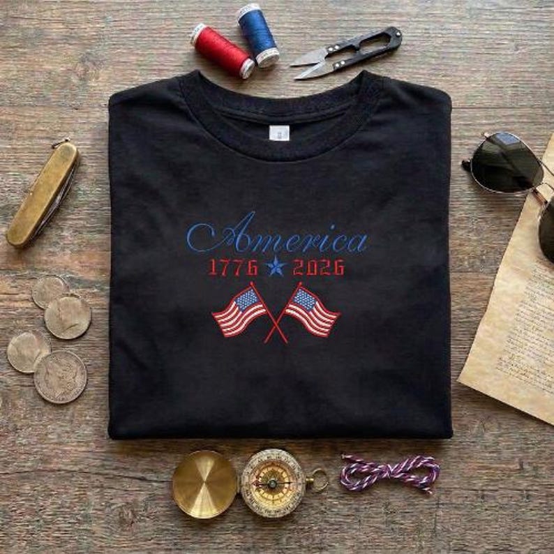 America 1776-2026 Embroidery Design Digital File, Crossed USA Flags ...