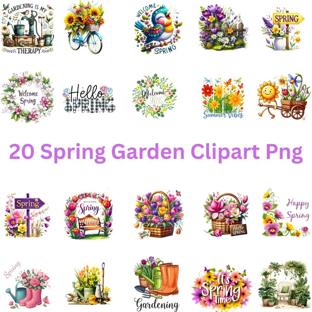 Spring Garden Clipart PNG Bundle | Watercolor Floral Graphics Pack ...