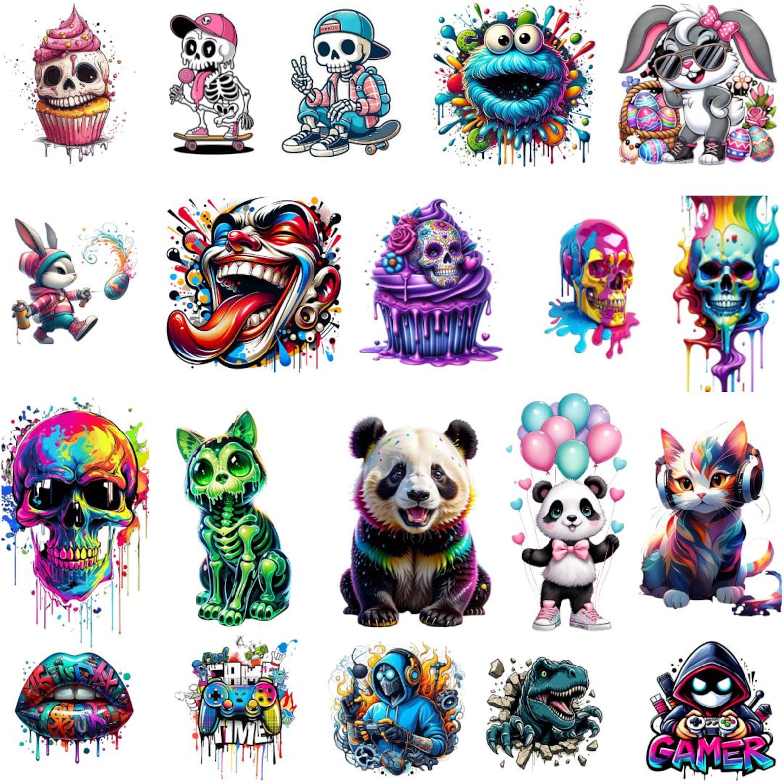 Artistic T-shirt Designs Bundle, Colorful Graphics (PNG Digital ...