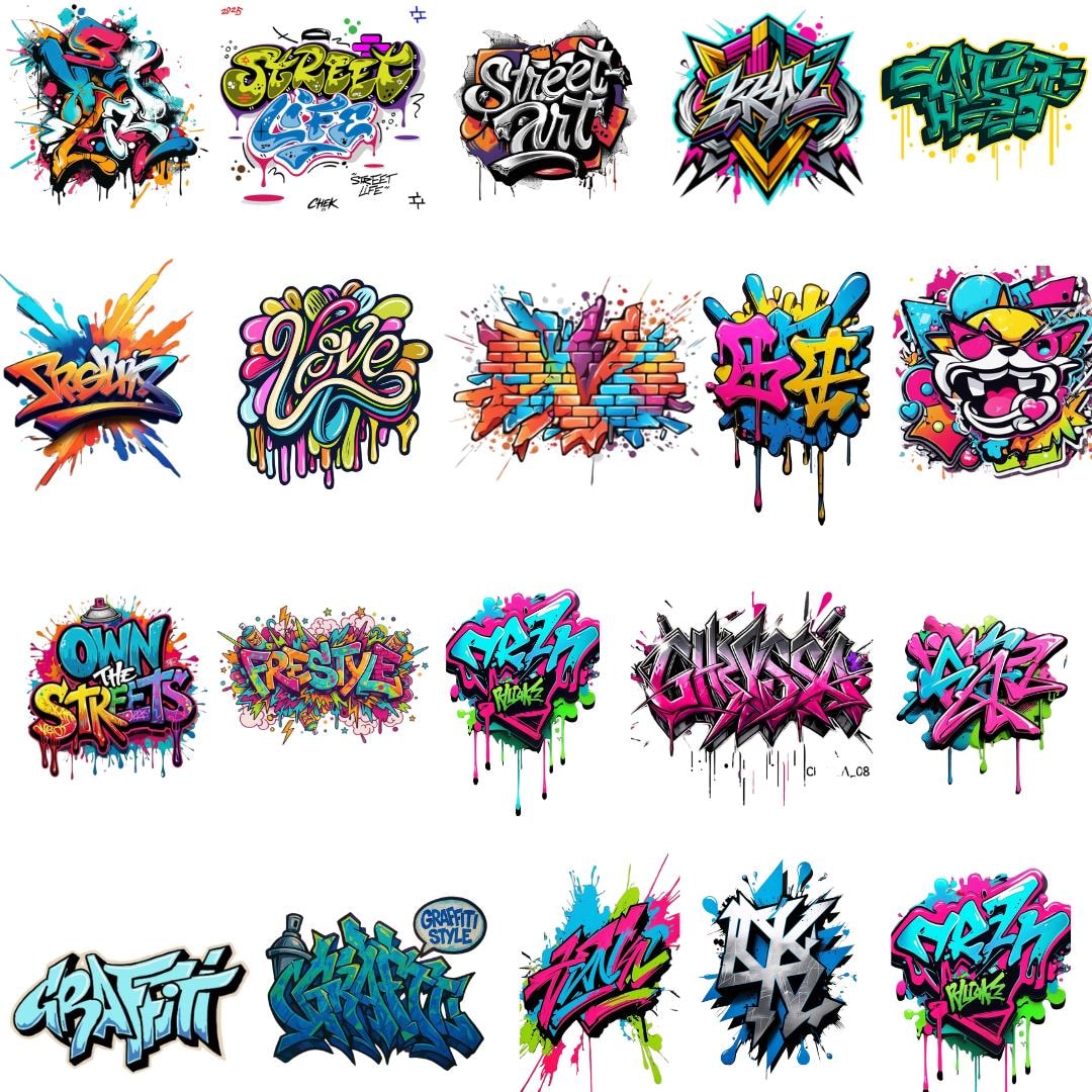 Graffiti PNG Design Bundle: Street Art Graphics, Typography Vectors ...