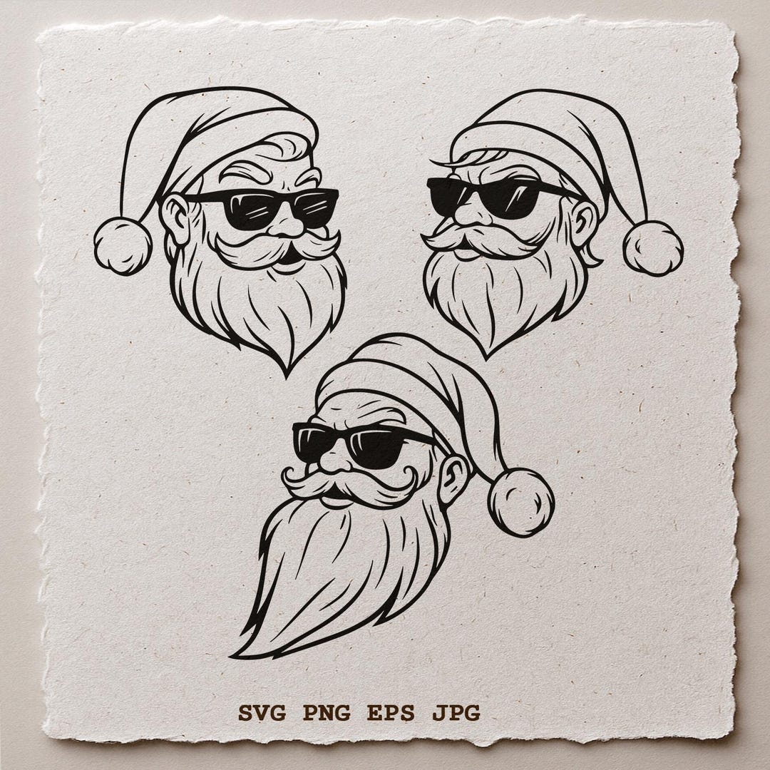 Cool Santa Head SVG Bundle Funny Santa Claus Face Christmas SVG Cricut ...