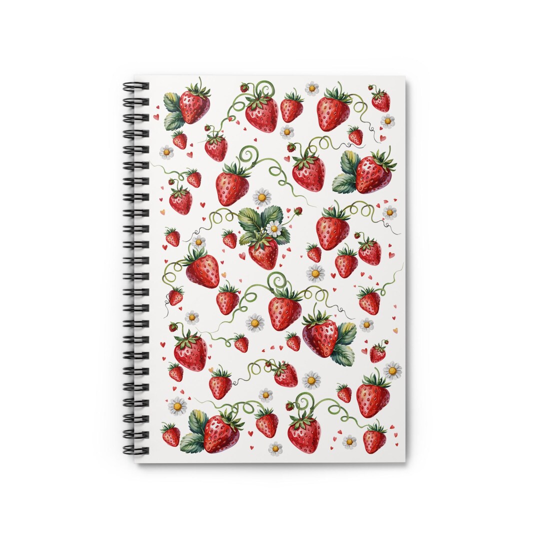Strawberry Pattern Spiral Notebook | Ruled Journal - Etsy