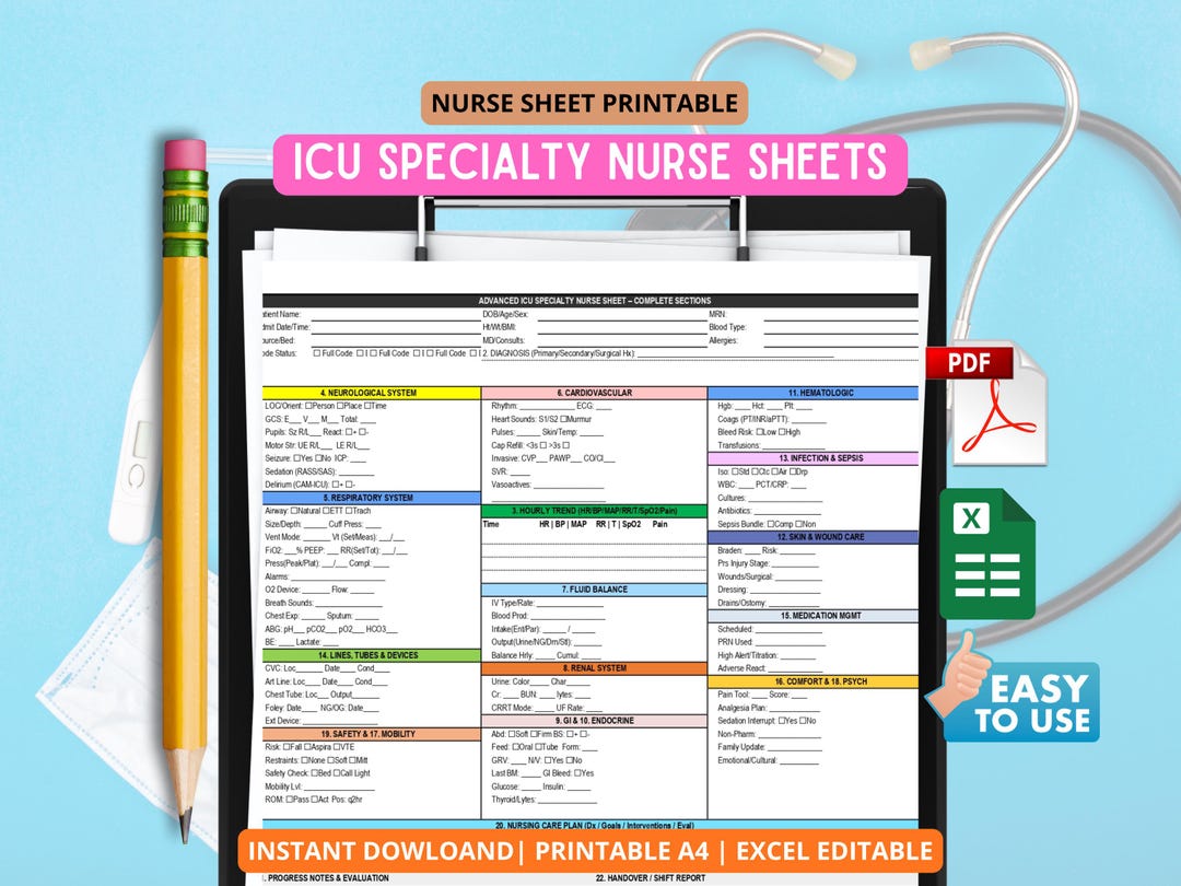 ICU Nurse Report Sheet | Critical Care Nursing Notes (PDF) - Etsy