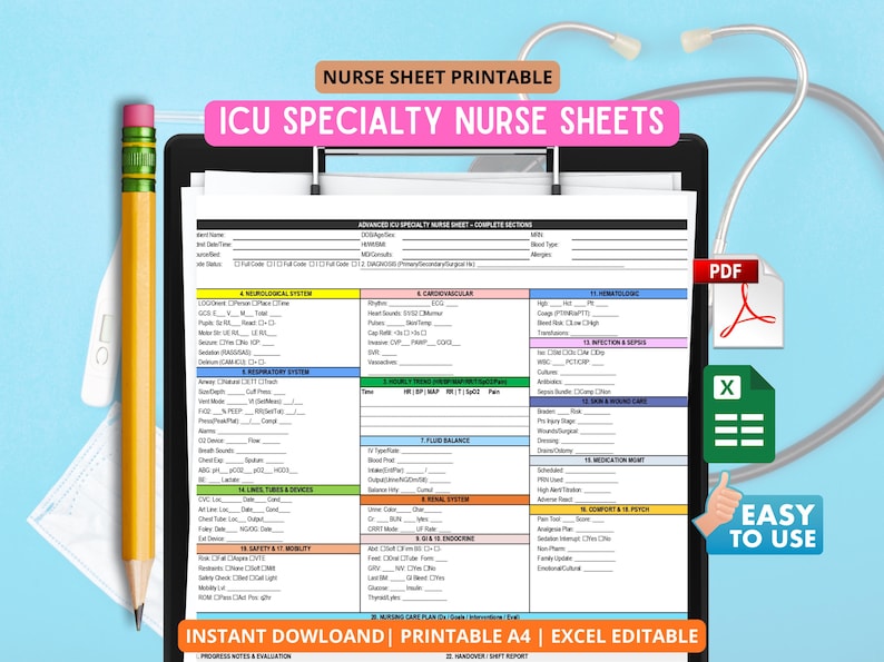 ICU Nurse Report Sheet | Critical Care Nursing Notes (PDF) - Etsy