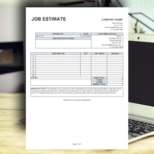 Editable Job Estimate Template | Contractor Proposal Form (instant ...