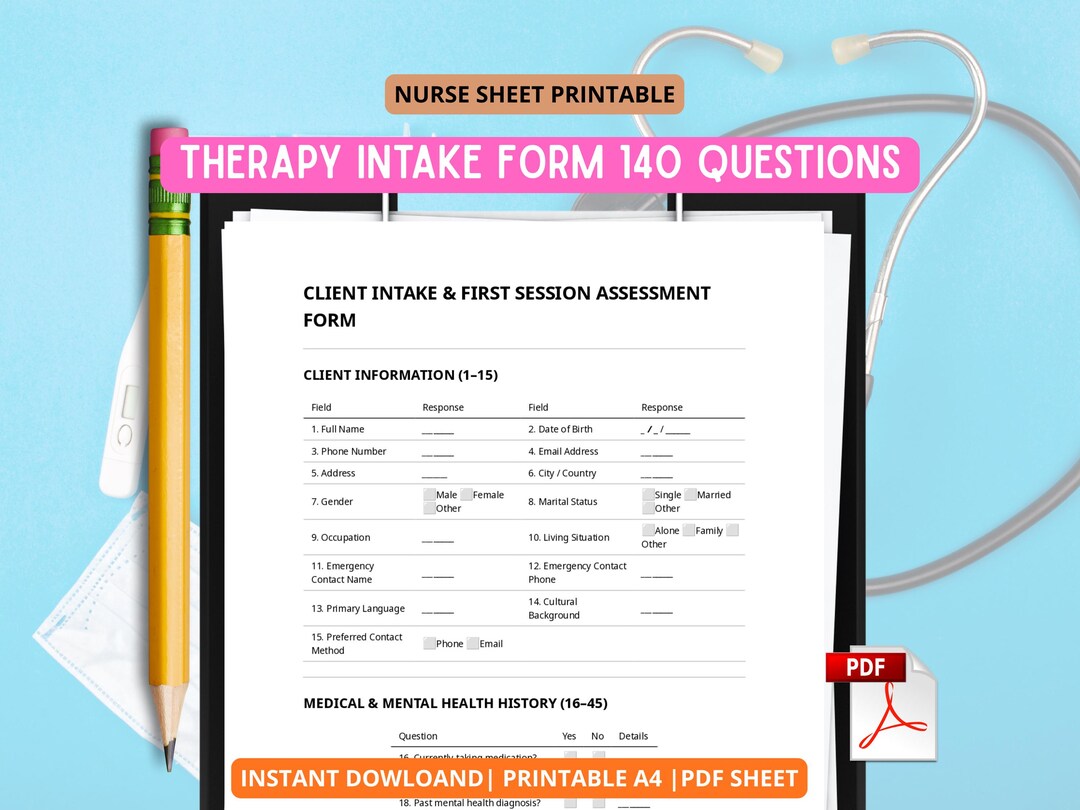 Therapy Intake Form | 140 Questions, Mental Health Assessment (fillable ...