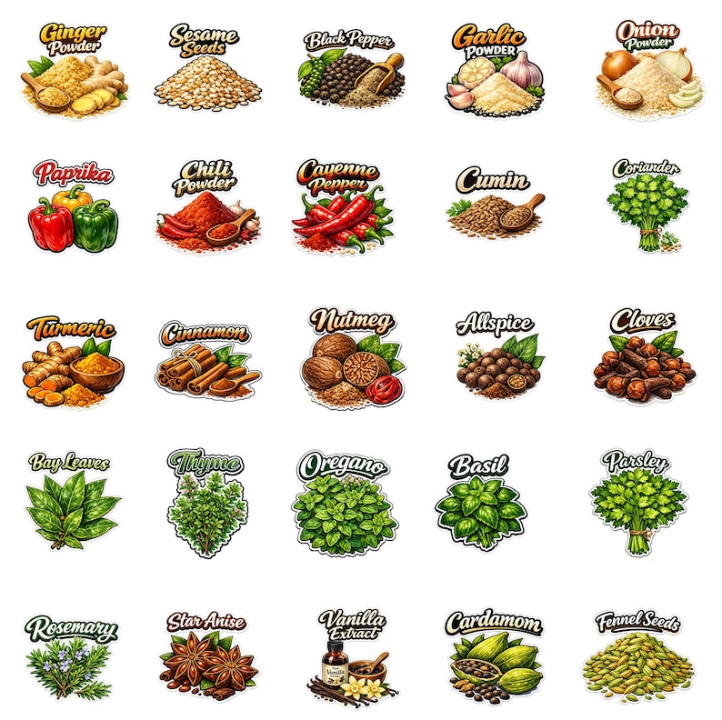 Realistic Spice Jar Labels – Modern Kitchen Pantry Stickers (30 Piece ...