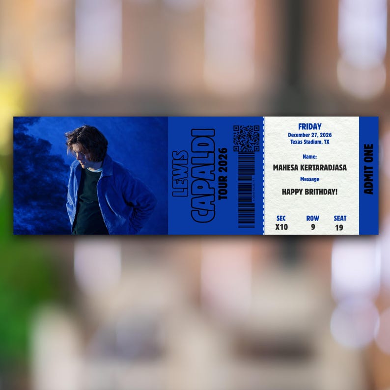 Lewis Capaldi Tour 2026 Concert Ticket Template | Editable Custom Music ...