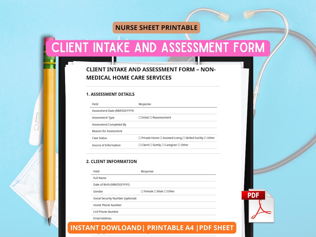 Home Care Client Intake Form | Non-medical Assessment (printable PDF ...